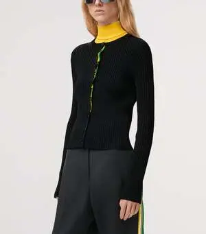 Loewe Ribbed Knit Cardigan With Contrast Trim