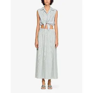 Sandro Striped Rhinestone-embellished Maxi Skirt
