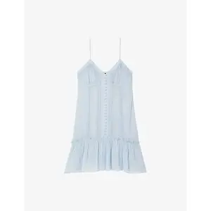 The Kooples Fitted Lace-embroidered Woven Mini Dress - Light Blue