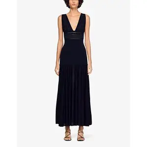 Sandro Sleeveless V-neck Knitted Maxi Dress