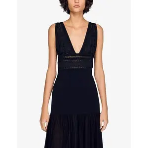 Sandro Sleeveless V-neck Knitted Maxi Dress