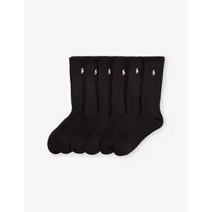 Polo Ralph Lauren Set Of Six Embroidered Crew Socks - Black