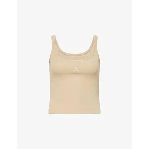 MARINE SERRE Embroidered Logo-patch Stretch-cotton Top