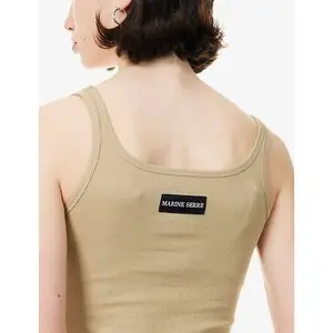 MARINE SERRE Embroidered Logo-patch Stretch-cotton Top
