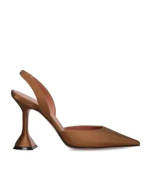 Amina Muaddi Satin Holli Slingback Heels 95 - Brown