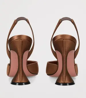 Amina Muaddi Satin Holli Slingback Heels 95 - Brown