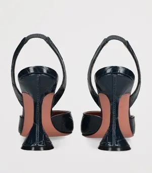 Amina Muaddi Croc-embossed Leather Holli Slingback Heels - Navy