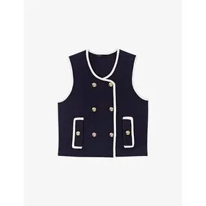 Maje Sleeveless Wool-blend Double-breasted Top - Navy