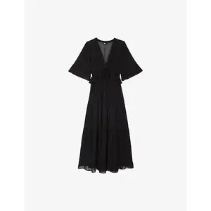 The Kooples V-neck Woven Midi Dress - Black