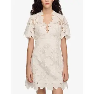 Sandro Floral V-neck Cotton-blend Mini Dress - White