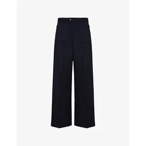 Soeur Flared Straight-leg High-rise Stretch-woven Trousers - Navy