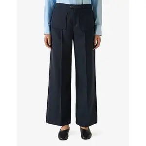 Soeur Flared Straight-leg High-rise Stretch-woven Trousers - Navy