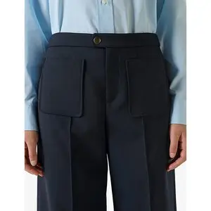 Soeur Flared Straight-leg High-rise Stretch-woven Trousers - Navy