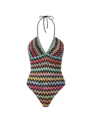 Missoni Zigzag-knit Halterneck Swimsuit - Black