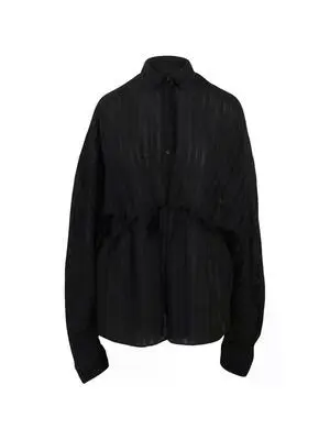 THELATEST Striped Drawstring Shirt - Black