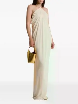Alberta Ferretti Halterneck Draped Maxi Dress - Neutrals