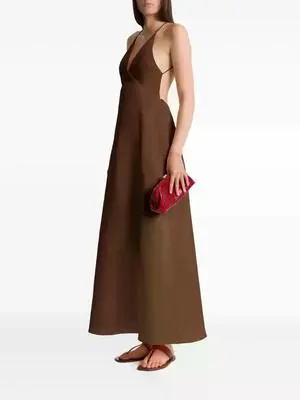 Alberta Ferretti V-neck Open-back Maxi Dress - Brown