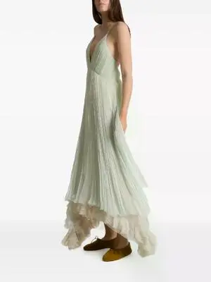 Alberta Ferretti Pleated Asymmetric-hem Dress