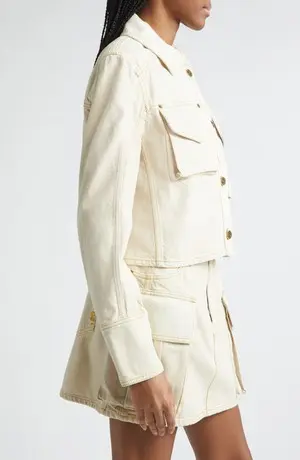 Balmain Faded Denim Cropped Jacket - Ivory/blue Multi