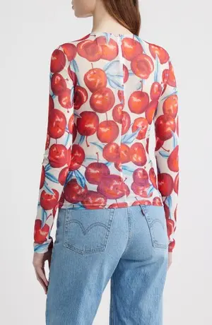 Farm Rio Printed Tulle Long Sleeve Top