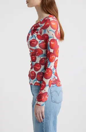 Farm Rio Printed Tulle Long Sleeve Top