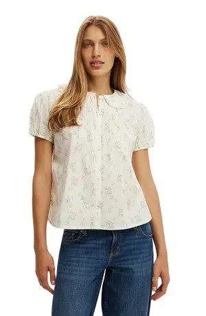 COTTON ON Edie Babydoll Shirt - Jenna Ditsy Creme Fraiche