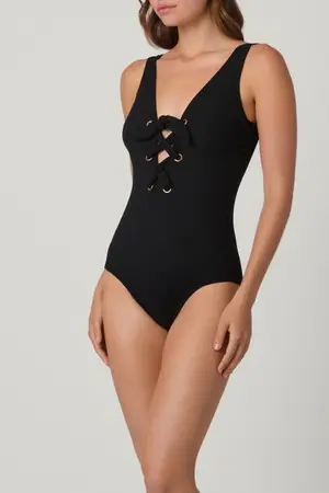 Shoshanna Stripe Texture Lace-up One-piece - Jet