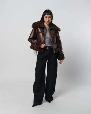 Apparis Metallic Mixed Media Short Coat - Bronze/shadow