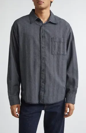 THE ELDER STATESMAN Summer Weave Stripe Cotton Button-up Shirt