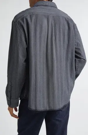 THE ELDER STATESMAN Summer Weave Stripe Cotton Button-up Shirt