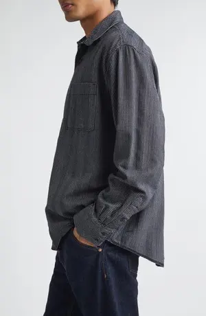 THE ELDER STATESMAN Summer Weave Stripe Cotton Button-up Shirt
