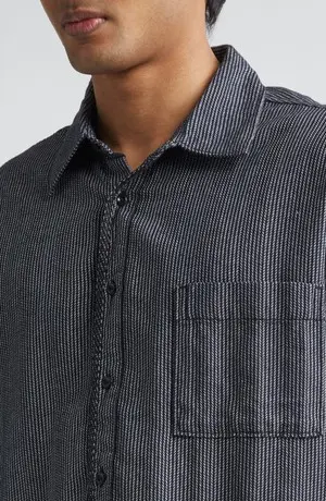 THE ELDER STATESMAN Summer Weave Stripe Cotton Button-up Shirt
