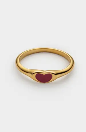 KATIE LOXTON Pvd Heart Ring With Red Enamel - Gold