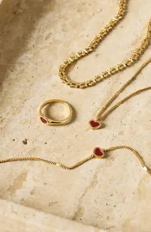 KATIE LOXTON Pvd Heart Ring With Red Enamel