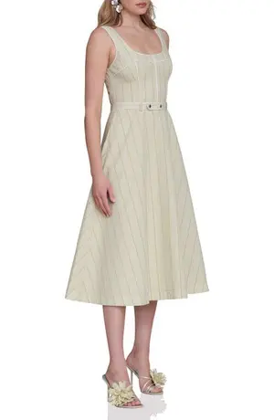 Avec Les Filles Gingham Stripe Sundress - Avocado Gingham
