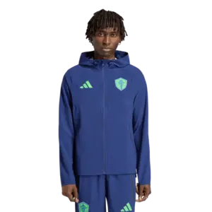Adidas Seattle Sounders Fc Tiro Travel Full-zip Hooded Windbreaker - Navy