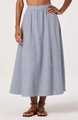 Astr The Label Wylda Floral Print Maxi Skirt - Blue Gingham