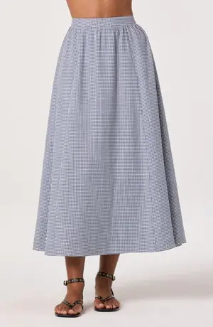 Astr The Label Wylda Floral Print Maxi Skirt - Blue Gingham