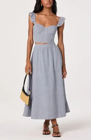 Astr The Label Wylda Floral Print Maxi Skirt - Blue Gingham
