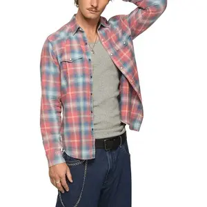Lucky Brand Plaid Flannel Acid Wash Western Shirt