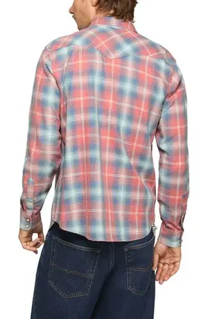 Lucky Brand Plaid Flannel Acid Wash Western Shirt
