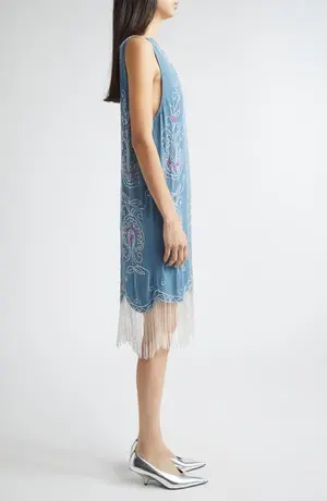 BODE Sea Flower Beaded Fringe Silk Dress