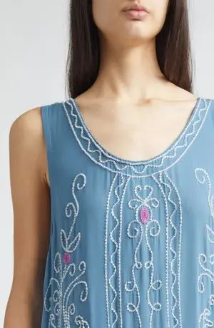 BODE Sea Flower Beaded Fringe Silk Dress
