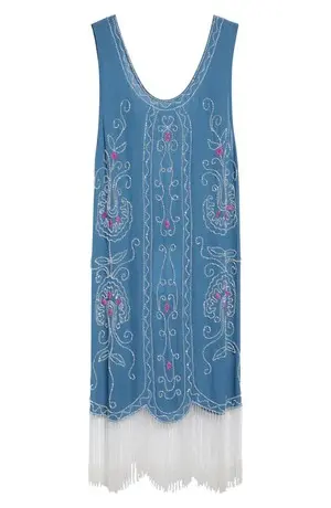 BODE Sea Flower Beaded Fringe Silk Dress