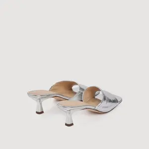 Sandro Heeled Metallic Leather Mules - Silver