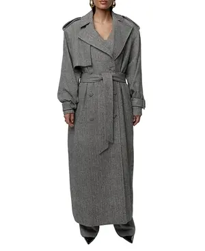 JLUXLABEL Herringbone Oversized Trench Coat - Gray