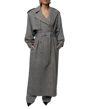 JLUXLABEL Herringbone Oversized Trench Coat - Gray