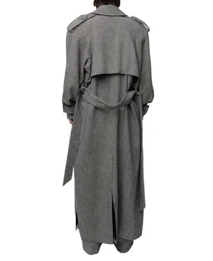 JLUXLABEL Herringbone Oversized Trench Coat - Gray