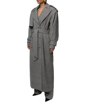 JLUXLABEL Herringbone Oversized Trench Coat - Gray
