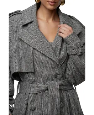 JLUXLABEL Herringbone Oversized Trench Coat - Gray